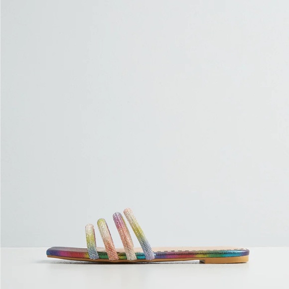 Betsey Johnson | Shoes | Life In Shimmering Technicolor Slide Sandal ...